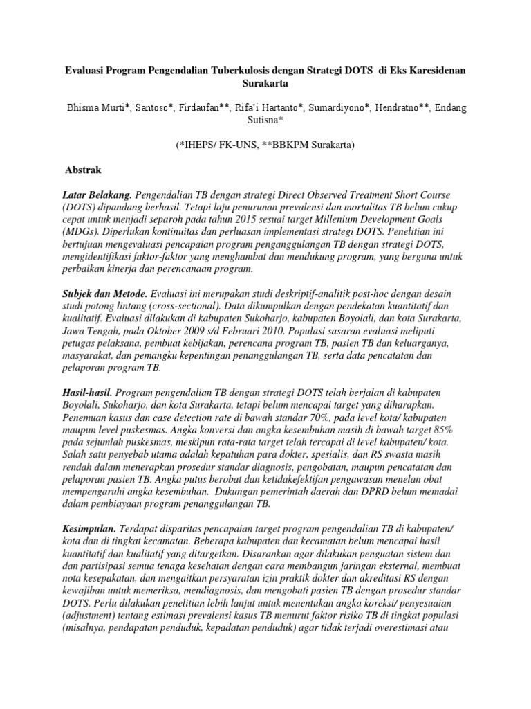 Evaluasi Program Pengendalian Tuberkulosis Dengan Strategi Dots | PDF