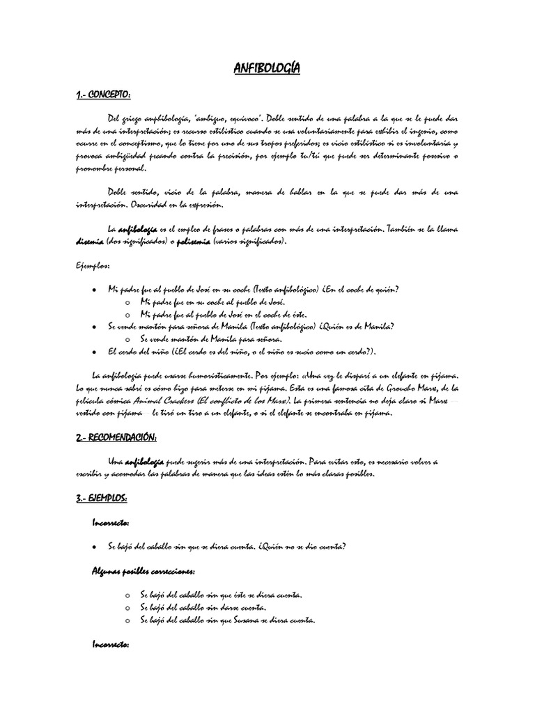 Ejemplos de Anfibología y Correcciones | PDF | Semántica léxica | Sintaxis
