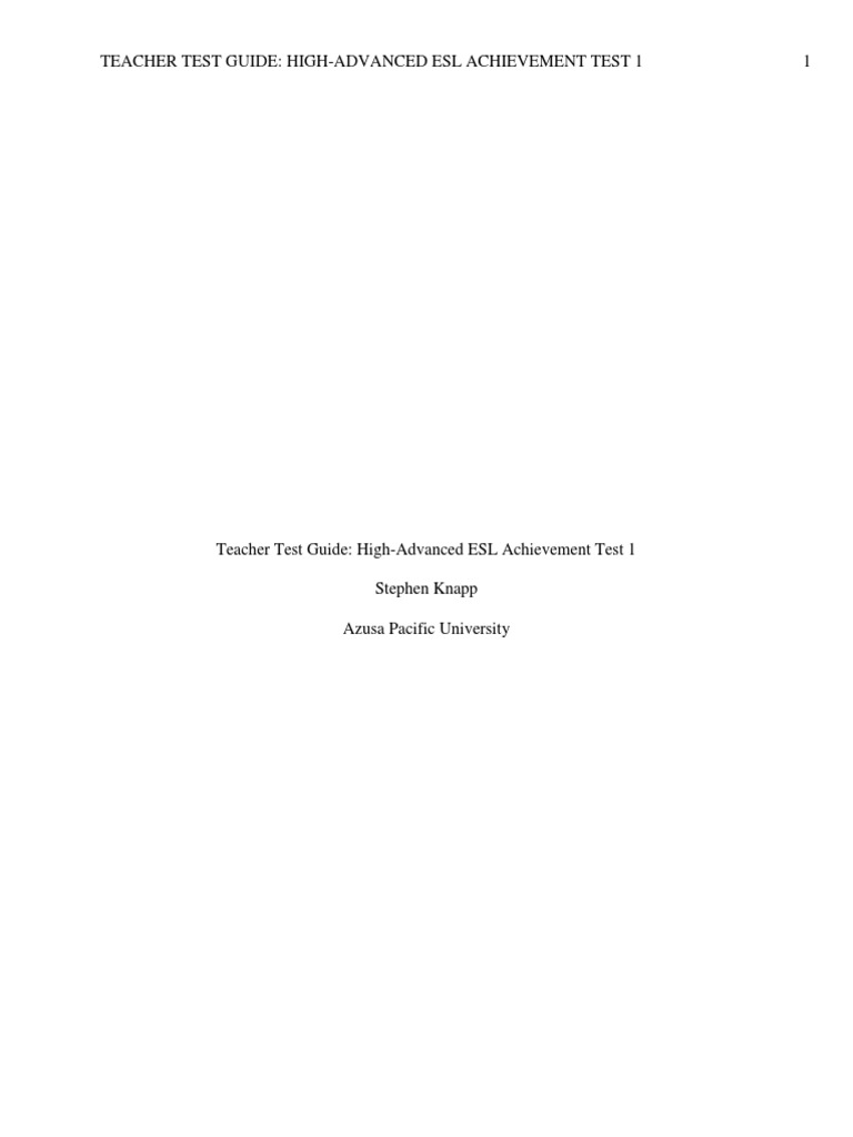 High-Advanced ESL Achievement Test Guide | PDF | English As A Second Or ...