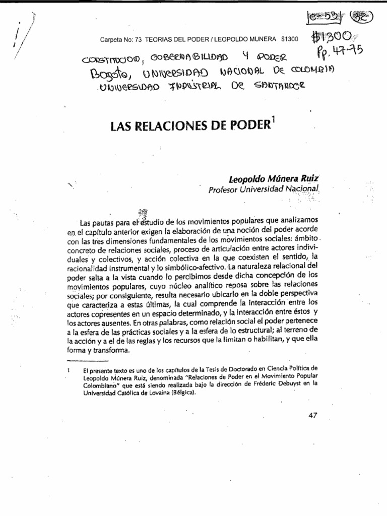 Leopoldo Múnera. Las Relaciones de Poder. | PDF | Sociedad | Conocimiento