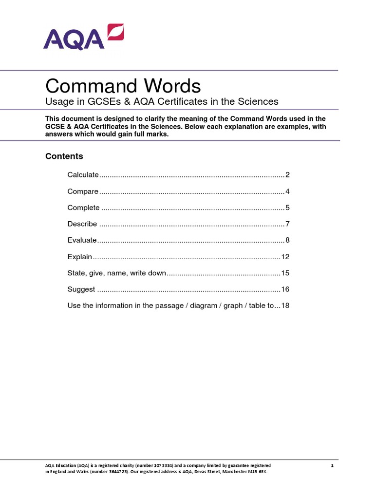 Command Words: Usage In Gcses & Aqa Certificates In The Sciences | Wind ...