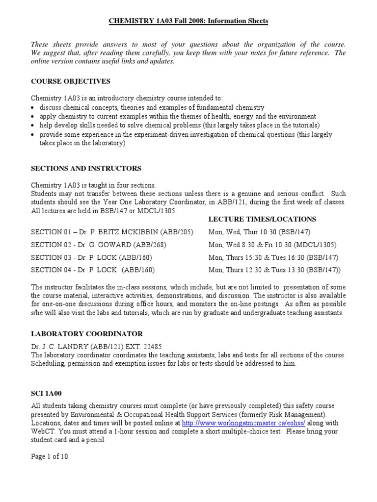 Chemistry 1A03 - Information Sheets | PDF | Chemical Bond | Ph