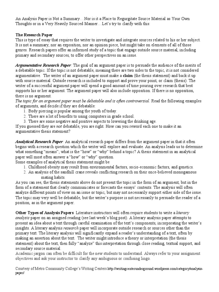 Analysis Paper | PDF | Essays | Thesis