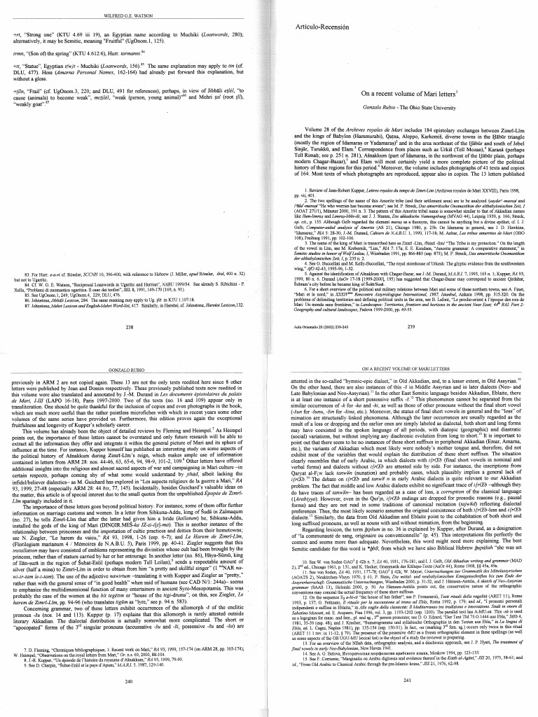 Rubio 2002 On A Recent Volume of Mari Letters RV ARM 28 AuOr 20 | PDF ...