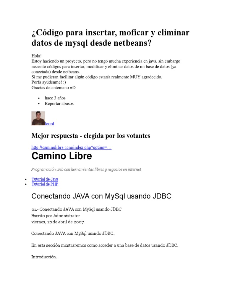 Código para Insertar | PDF | Java (lenguaje de programación) | Mi sql