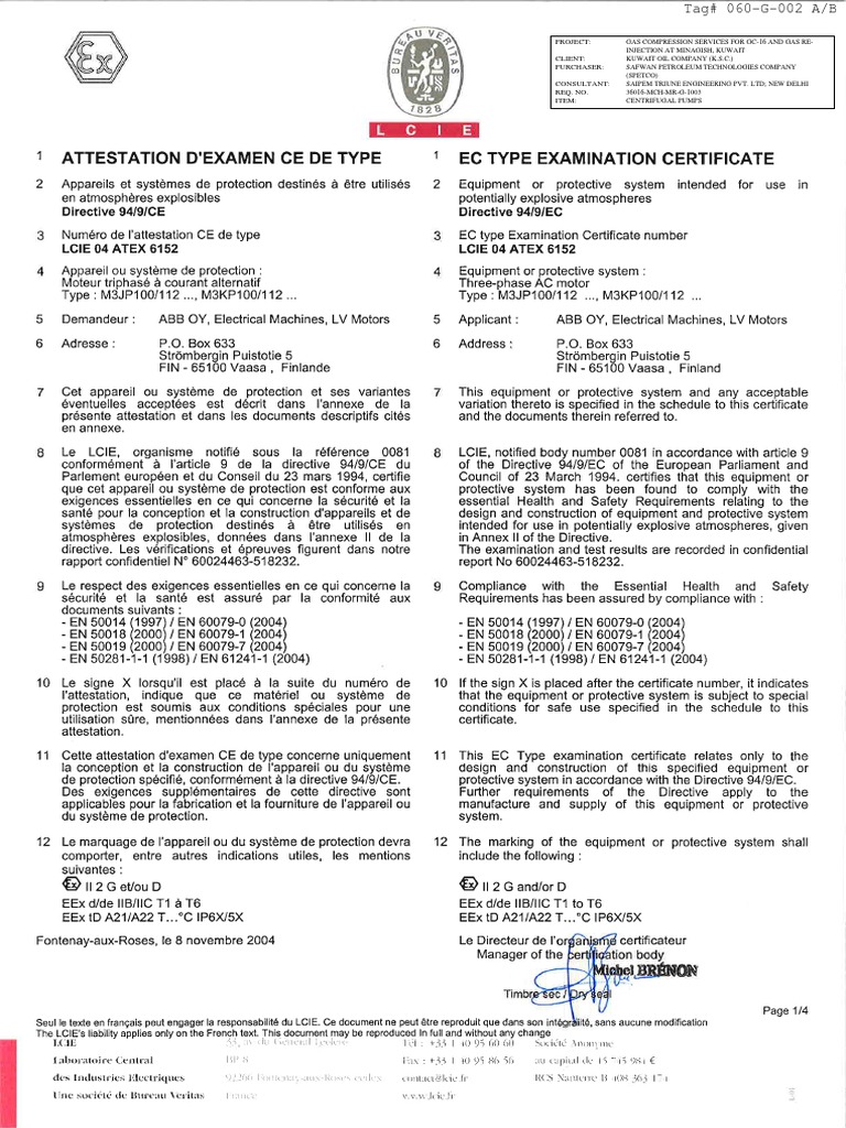 ATEX M3JPKP 100-112 LCIE 04 - 6152 - 43069 - Rev 0 | PDF | Technology ...