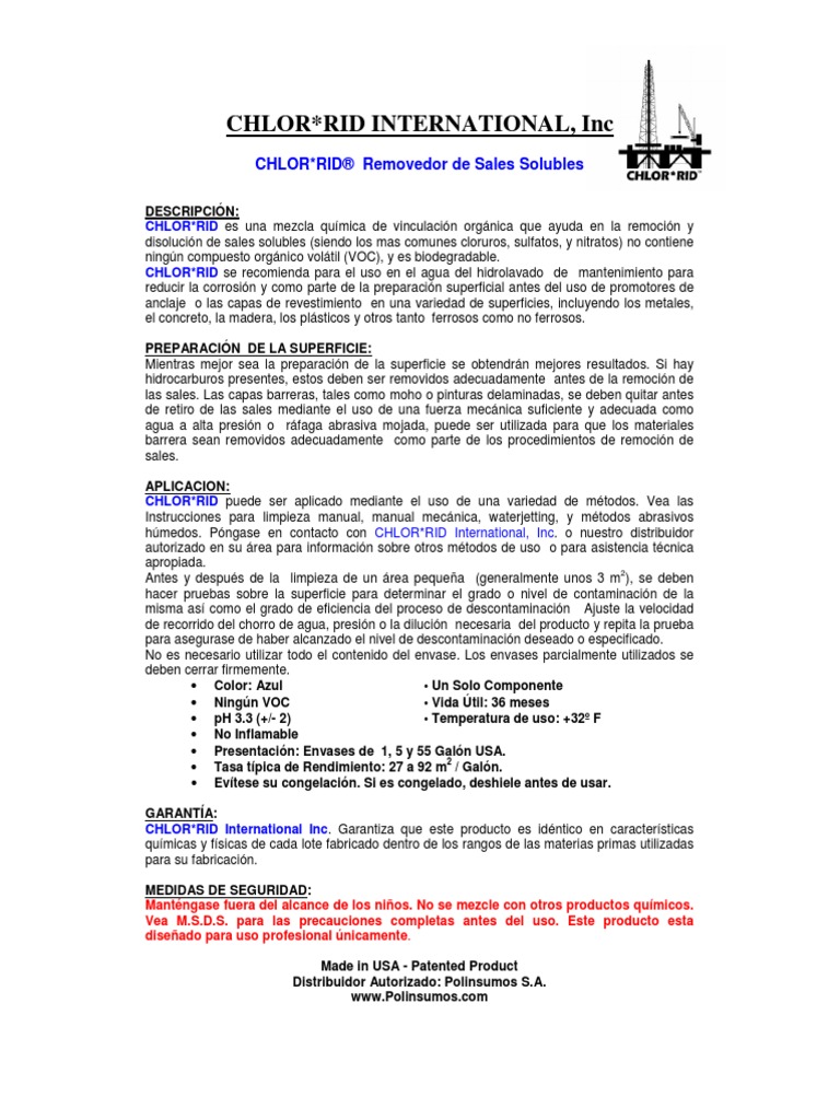 Chlor Rid | PDF | Sal (química) | Solubilidad