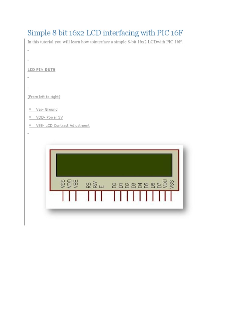 Simple 8 Bit 16x2 LCD Interfacing With PIC 16F | PDF | Pic ...