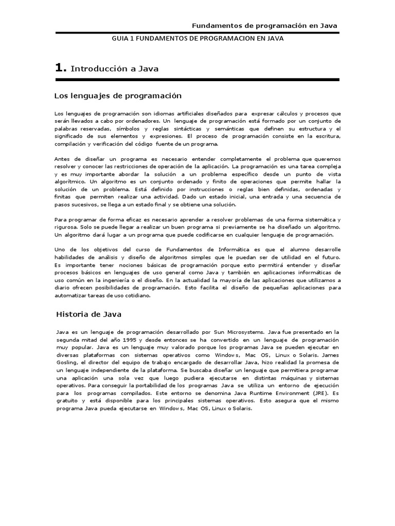Guia 1 Fundamentos de Programacion en Java | PDF | Java (lenguaje de ...