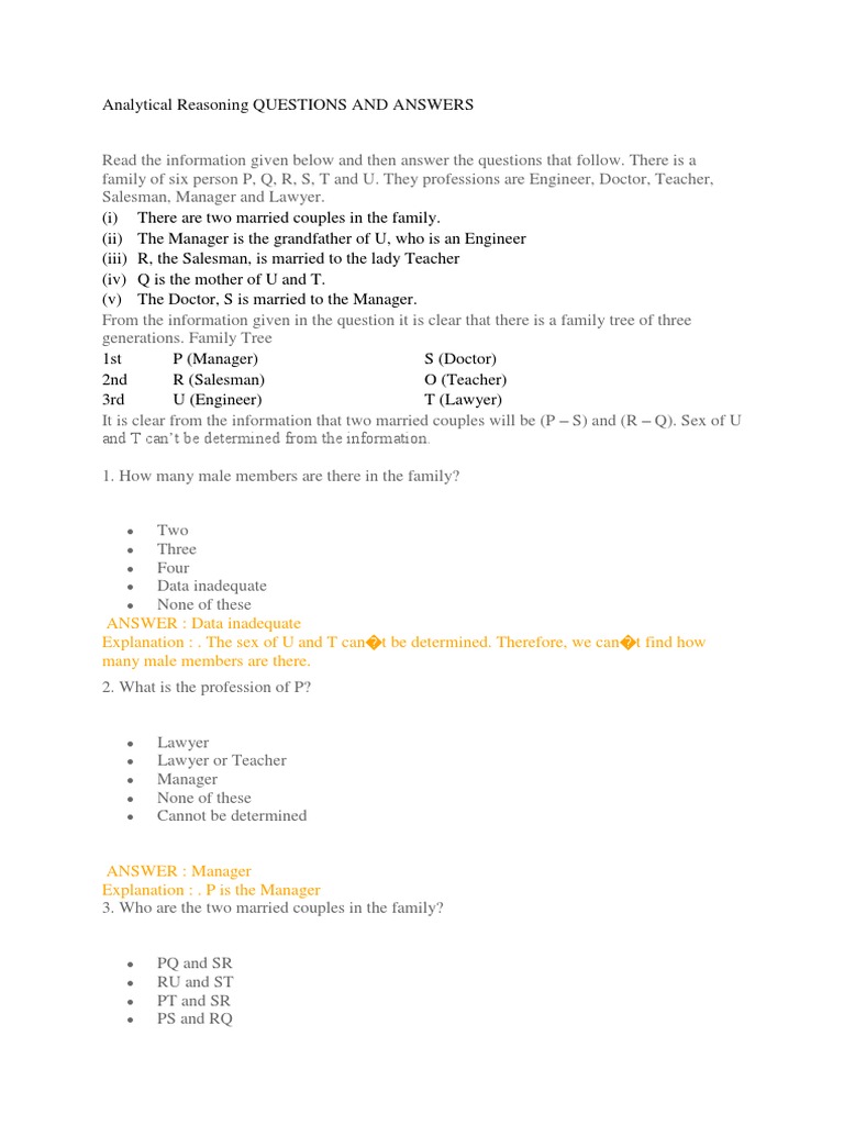 Analytical Reasoning Questions & Answers | PDF