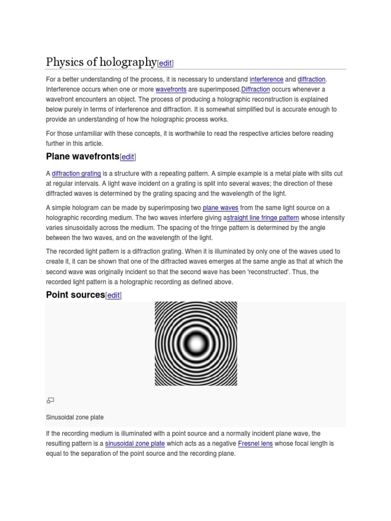 Physics of Holography: Plane Wavefronts | PDF | Holography | Diffraction