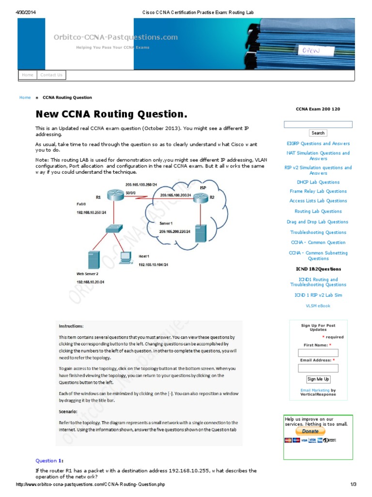 Cisco CCNA Certification Practise Exam: Routing Lab Questions | PDF | Cisco Certifications ...