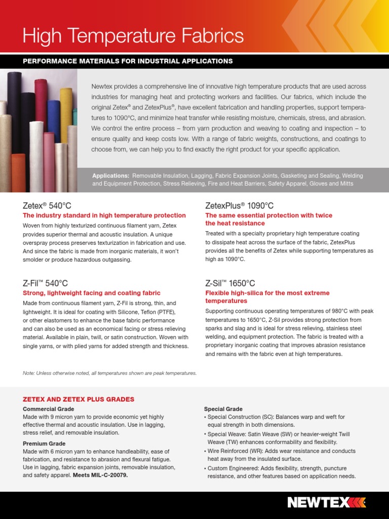 Zetex Spec Sheet | PDF | Textiles | Thermal Insulation