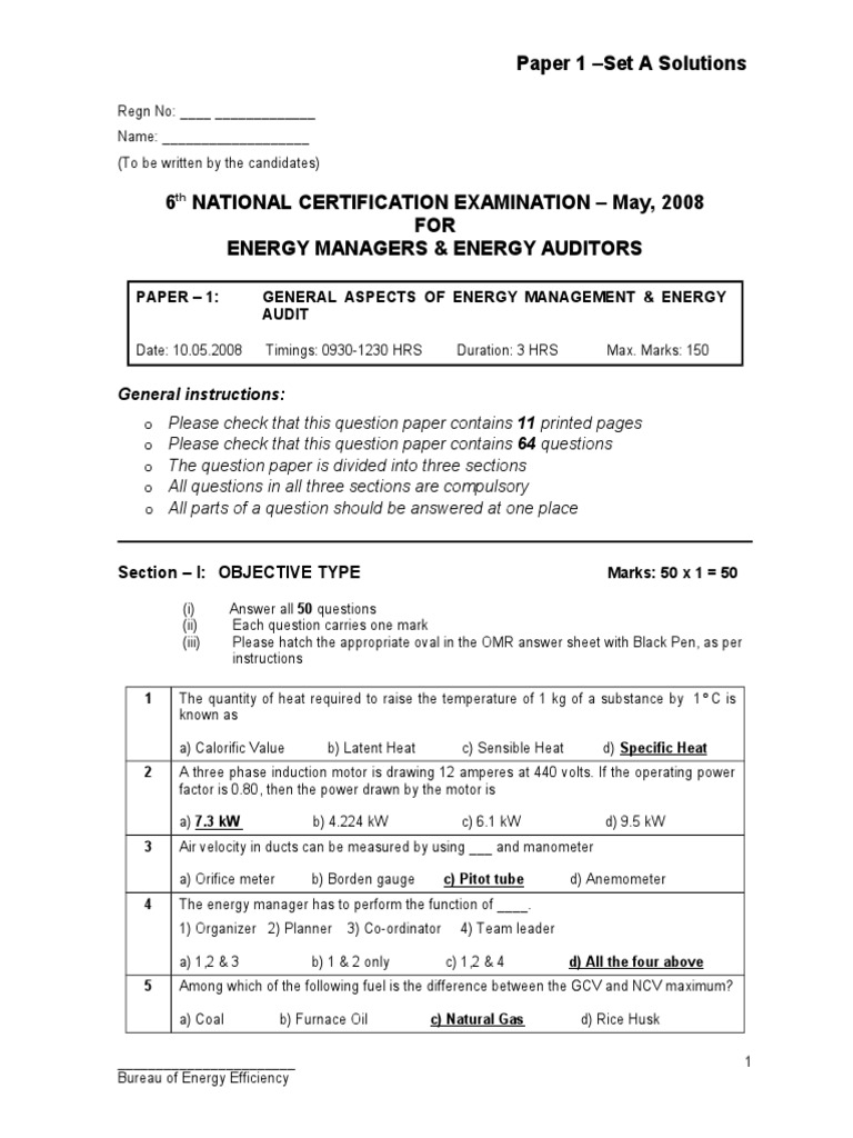 Energy Manager Certification Exam | PDF | Nature