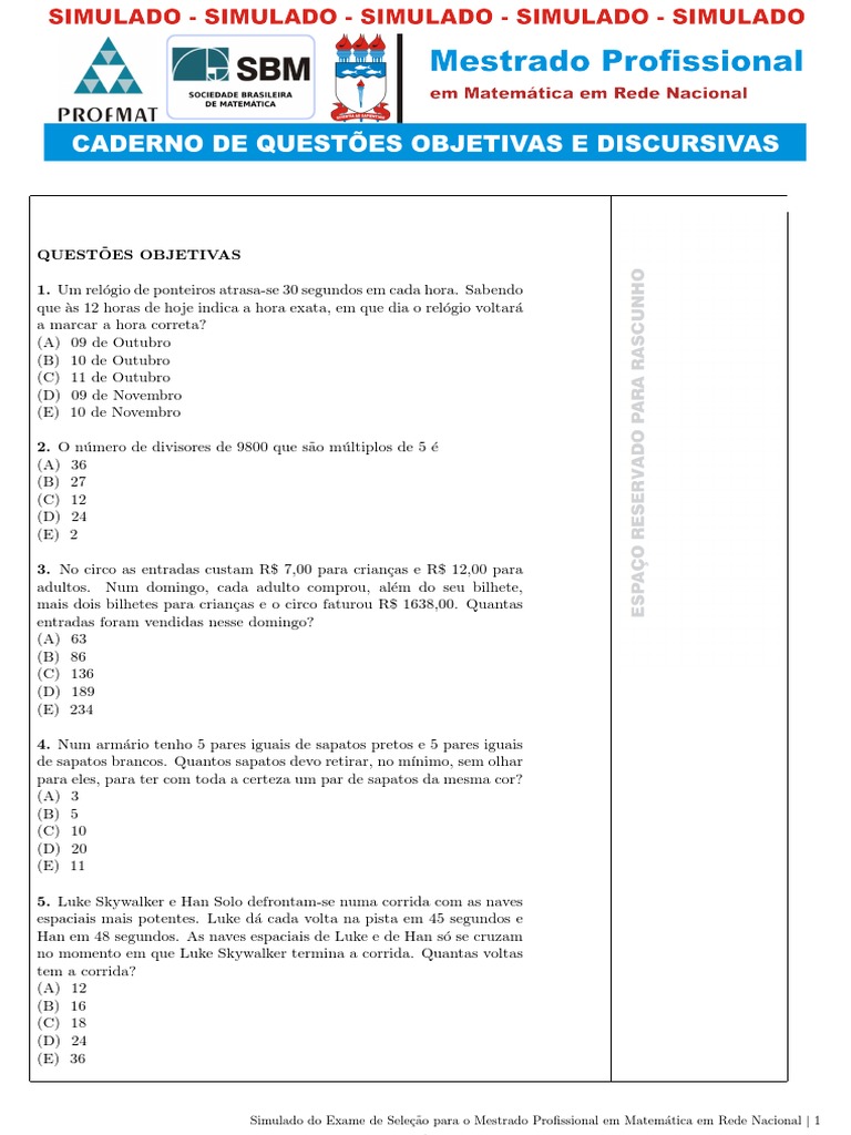 Simulado Profmat 2 | PDF | Ensino de Matemática | Science