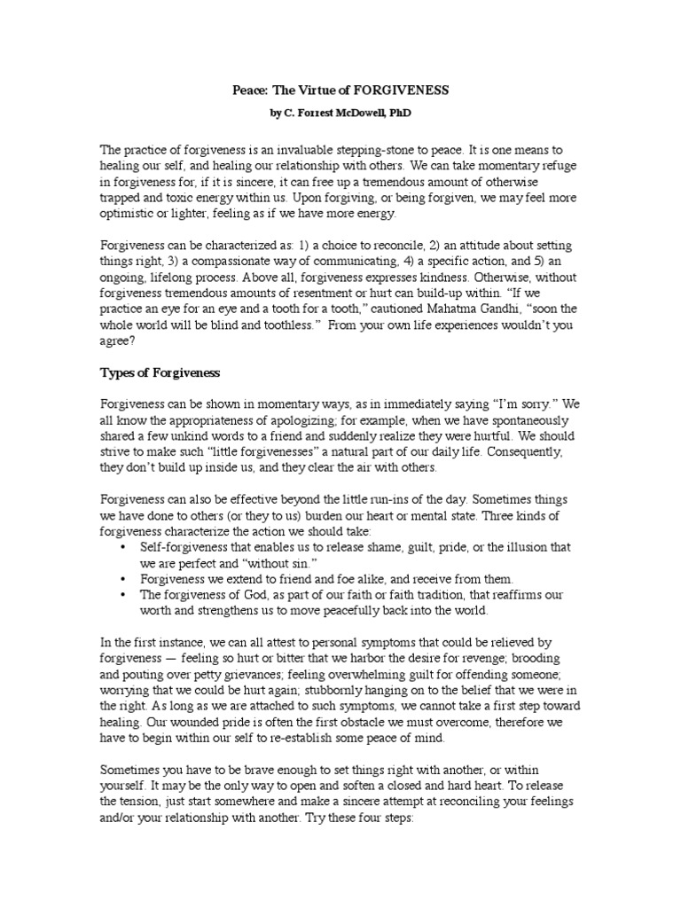 Virtue of Forgiveness | PDF | Forgiveness | Religious Belief And Doctrine