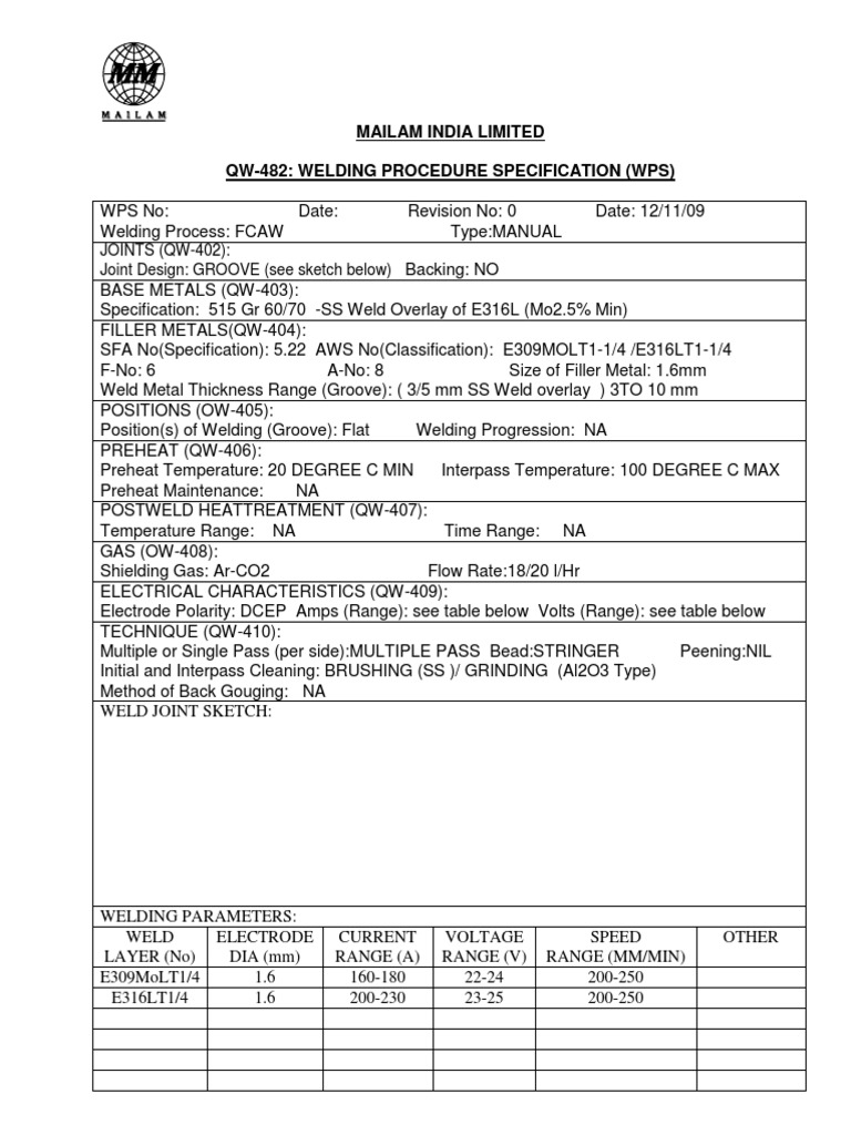 FCAW Overlay WPS | PDF | Welding | Construction