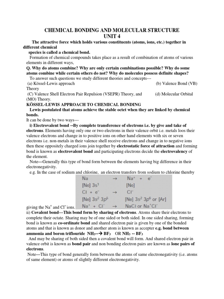 Chemical Bonding and Molecular Structure Unit 4 | PDF | Covalent Bond ...