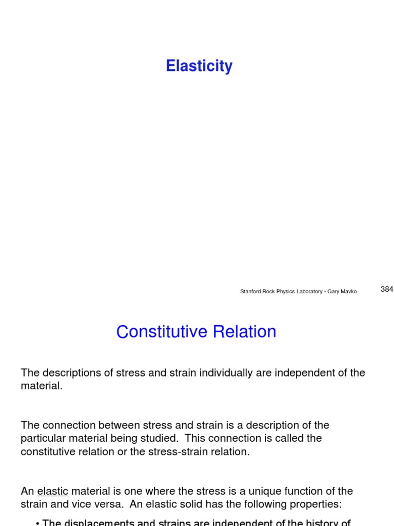 Elasticity: Stanford Rock Physics Laboratory - Gary Mavko | PDF ...