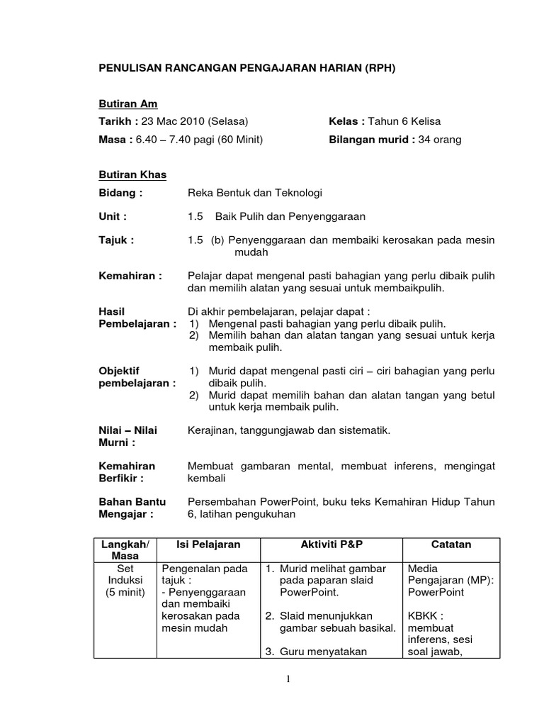 RPH RBT Tahun 6 | PDF