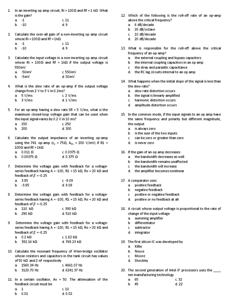 Elecs Diagnostic Exam | PDF | Operational Amplifier | Amplifier