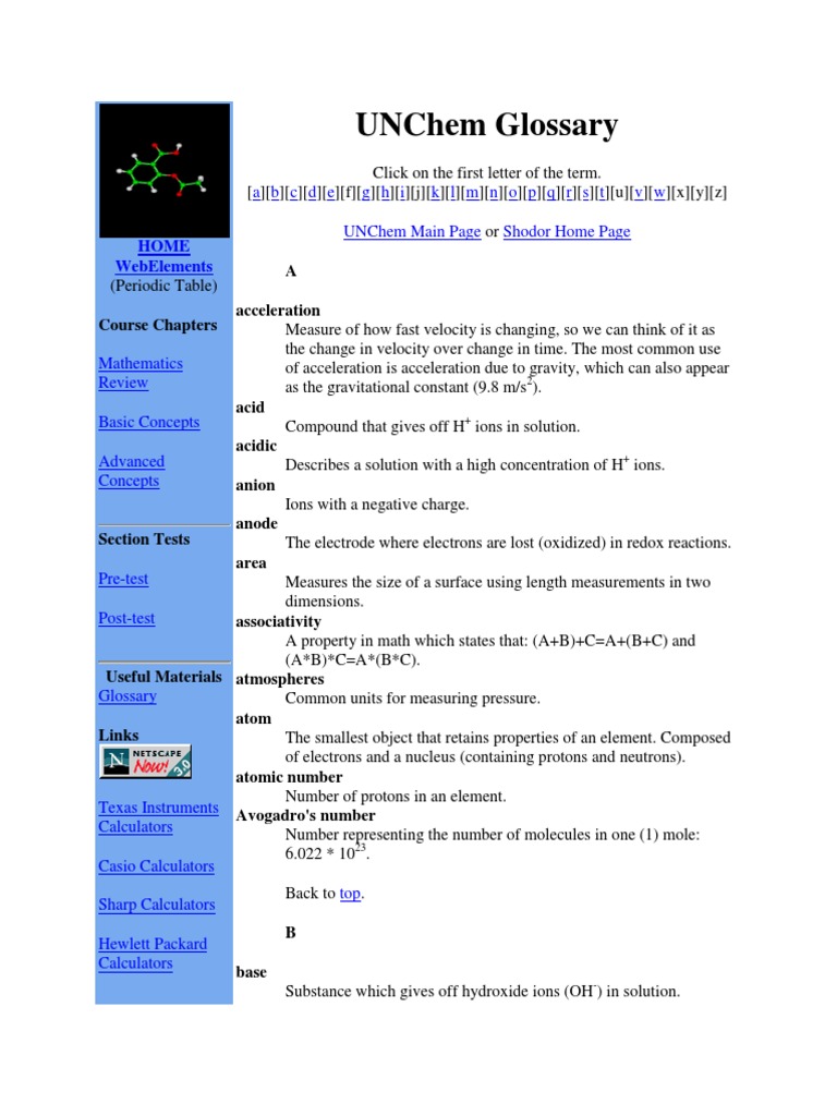 Chemistry Glossary | PDF | Atoms | Ion