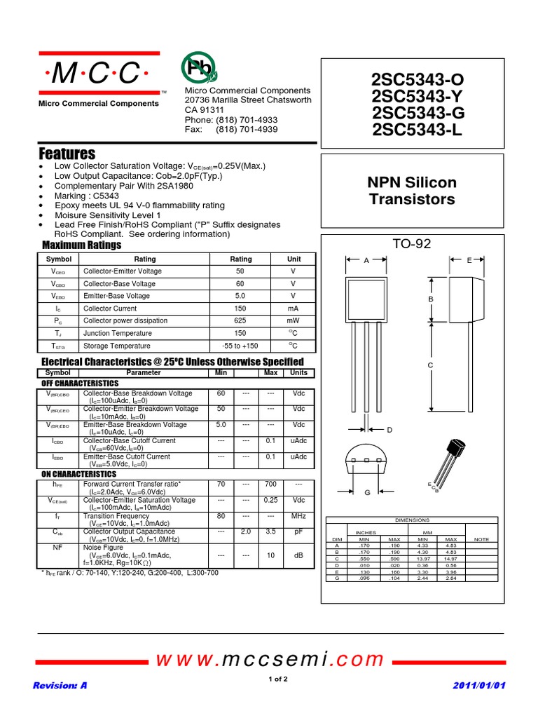 Datasheet Transstr c5343 | Bipolar Junction Transistor | Electrical ...
