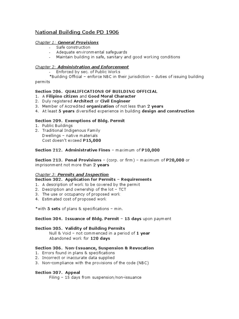 National Building Code Chapter Summary | PDF | Building Engineering ...