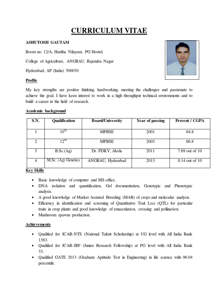 Curriculum Vitae: Ashutosh Gautam | PDF | Plant Breeding | Genetics