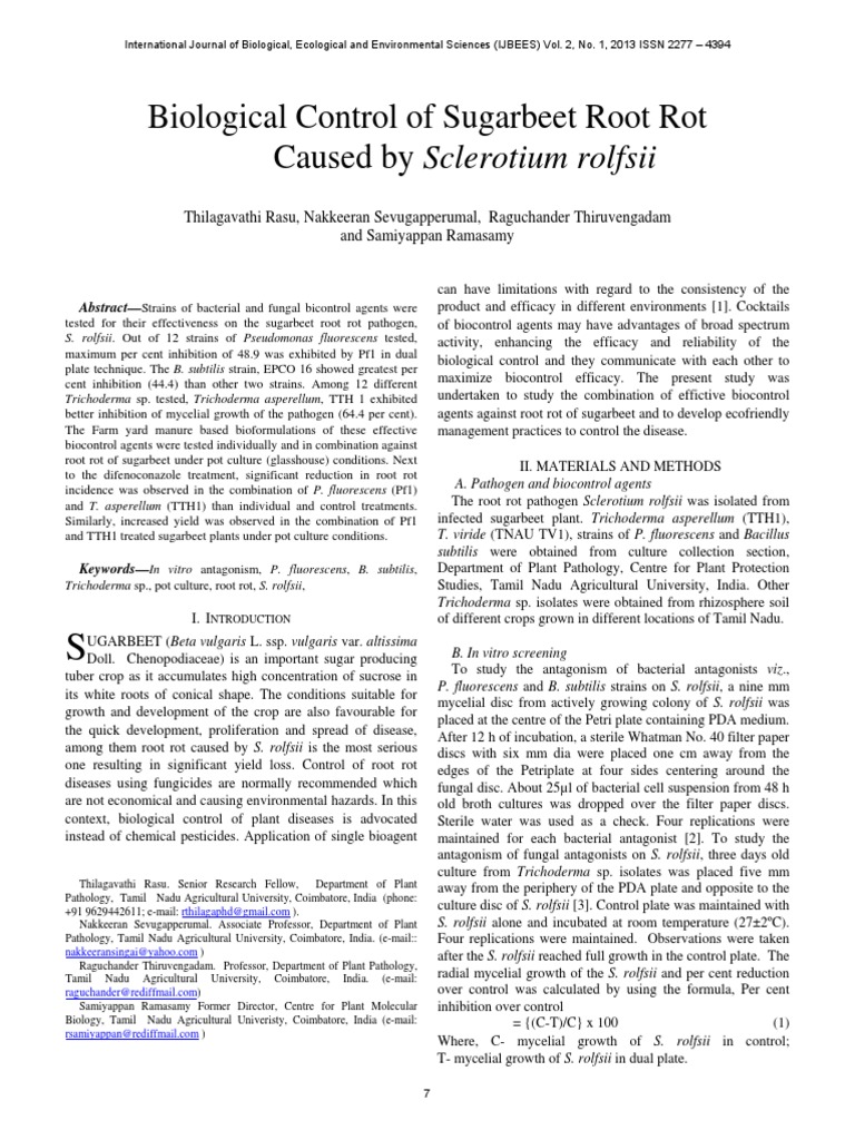 Biological Control of Sugarbeet Root Rot Caused by Sclerotium Rolfsii | PDF | Pseudomonas ...