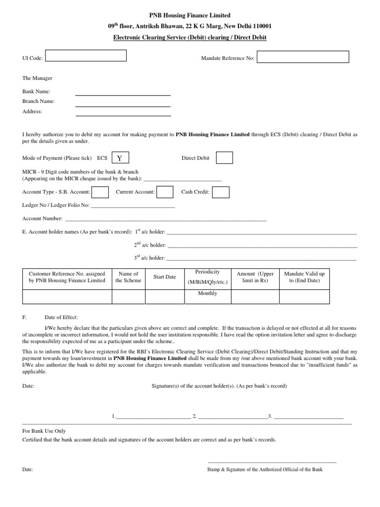 ECS Mandate Form.pdf | Clearing (Finance) | Debit Card