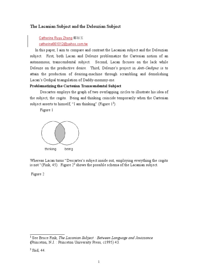 Lacanian and Deleuzian Subject | PDF | Jacques Lacan | Oedipus Complex