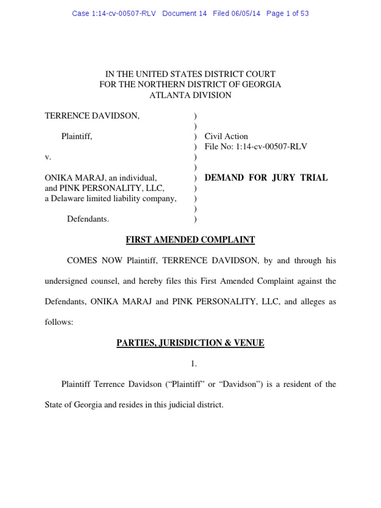 Davidson v. Maraj - Amended Complaint | PDF | Trade Dress | Lawsuit