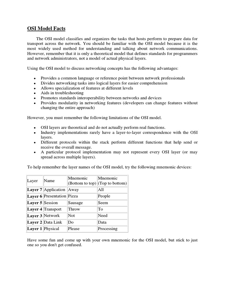 OSI Model Facts | PDF | Osi Model | Internet Protocol Suite