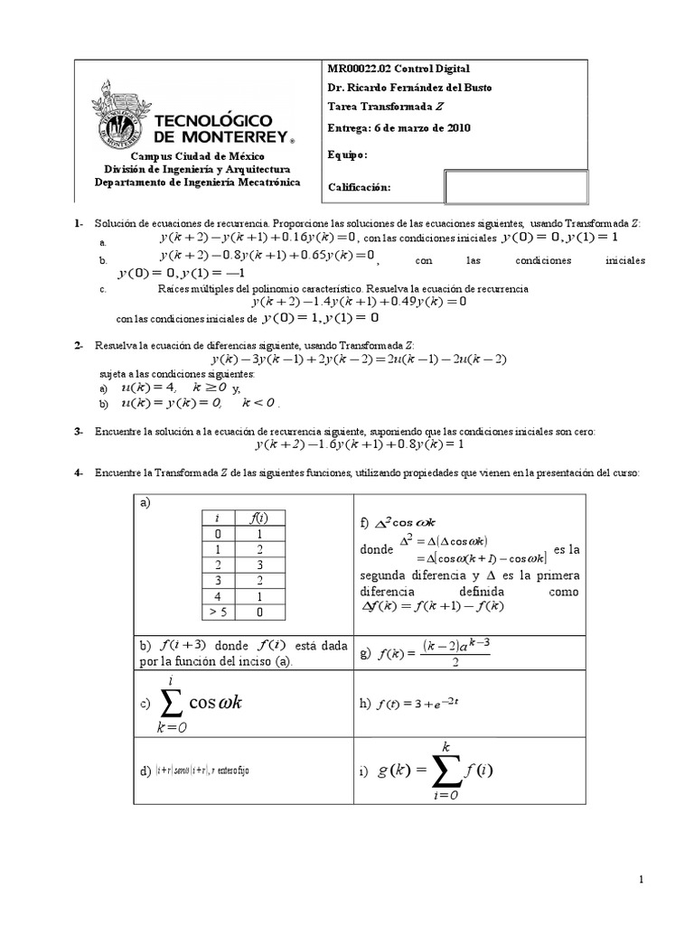 Tarea Transformada Z | PDF