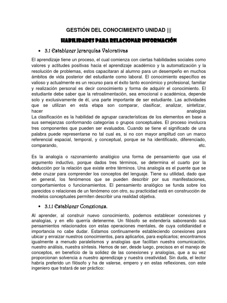 Gestión Del Conocimiento Unidad 3 | PDF | Analogía | Aprendizaje