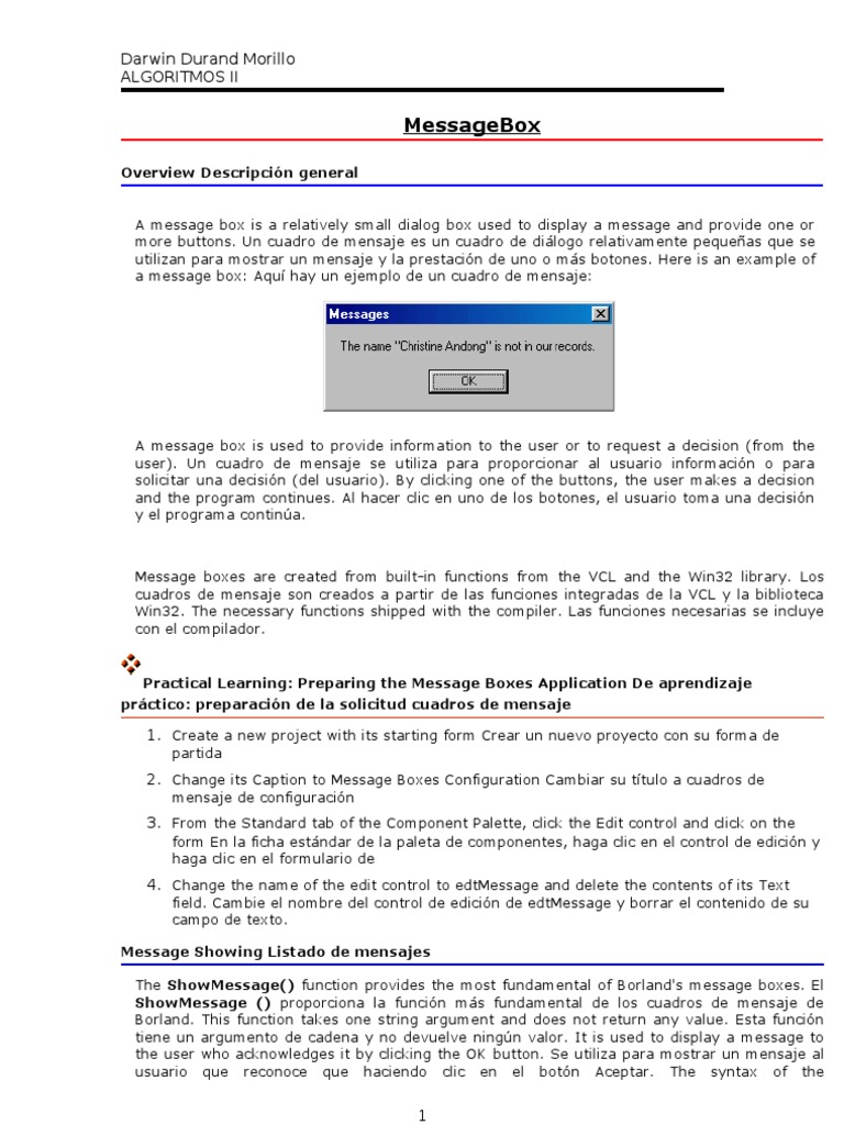Uso de MessageBox en Algoritmos II | PDF | Parámetro (programación de ...