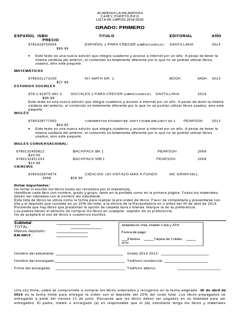 Lista Libros Primero Duodecimo | PDF | Euro | Master Card