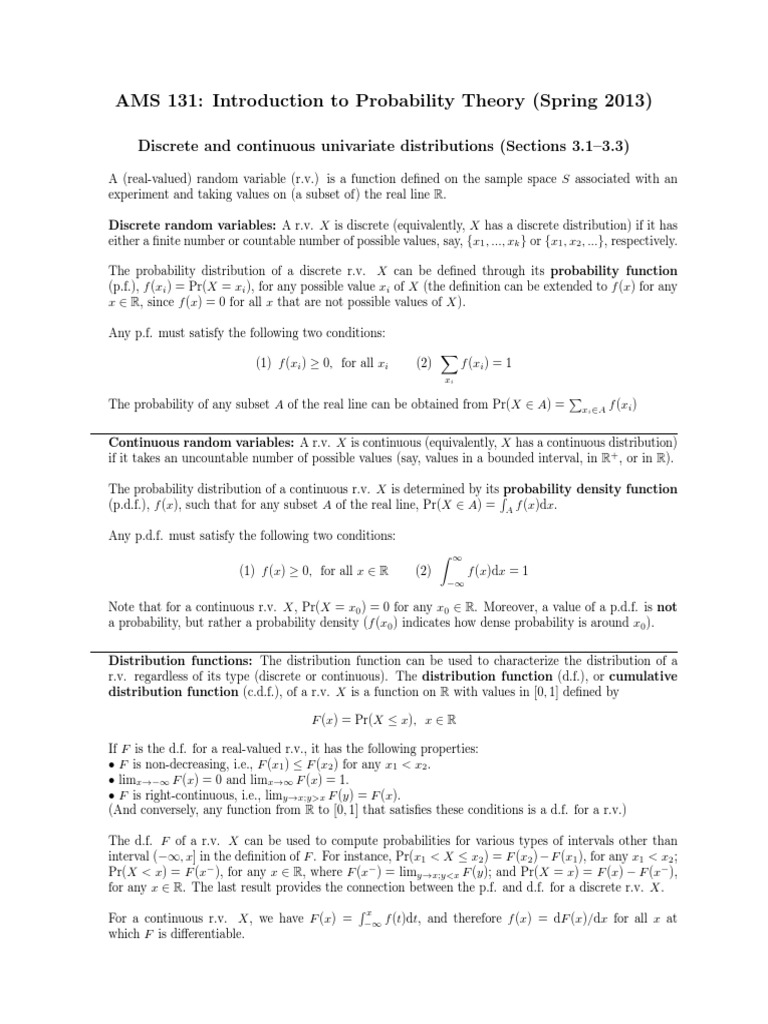 AMS 131: Introduction To Probability Theory (Spring 2013) | Download ...