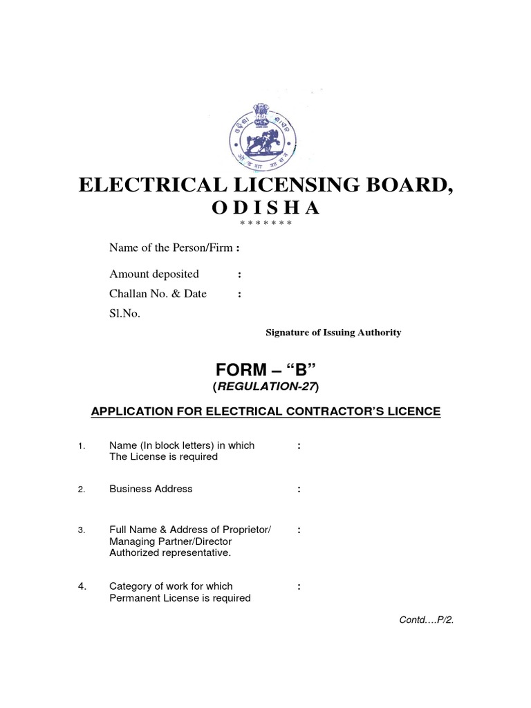 Electrical Licensing Board,: Odisha | PDF
