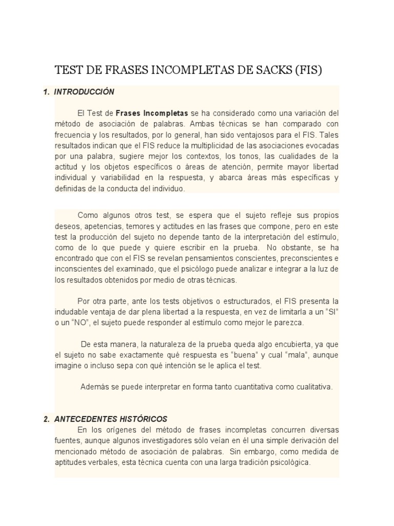 TEST DE FRASES INCOMPLETAS DE SACKS.doc | Sicología y ciencia cognitiva ...