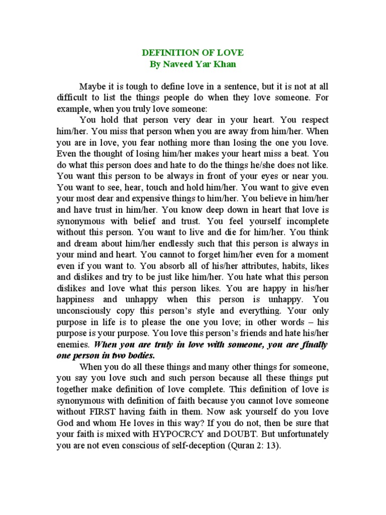 Definition of Love by Naveed Yar Khan: One Person in Two Bodies | PDF ...