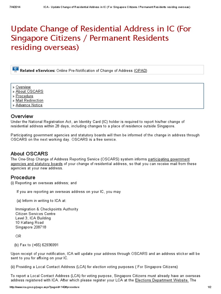 ICA - Update Change of Residential Address in IC (For Singapore ...