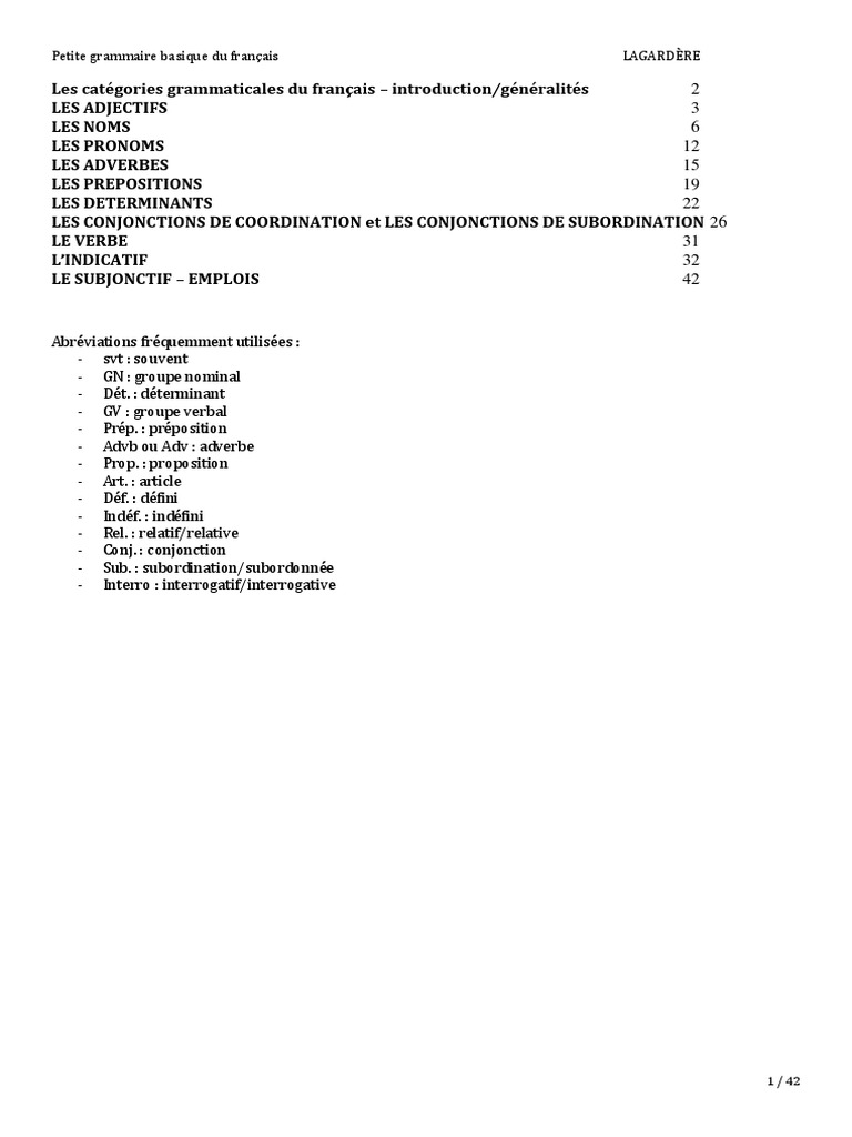 Petite Grammaire Basique Du Francais PDF | PDF