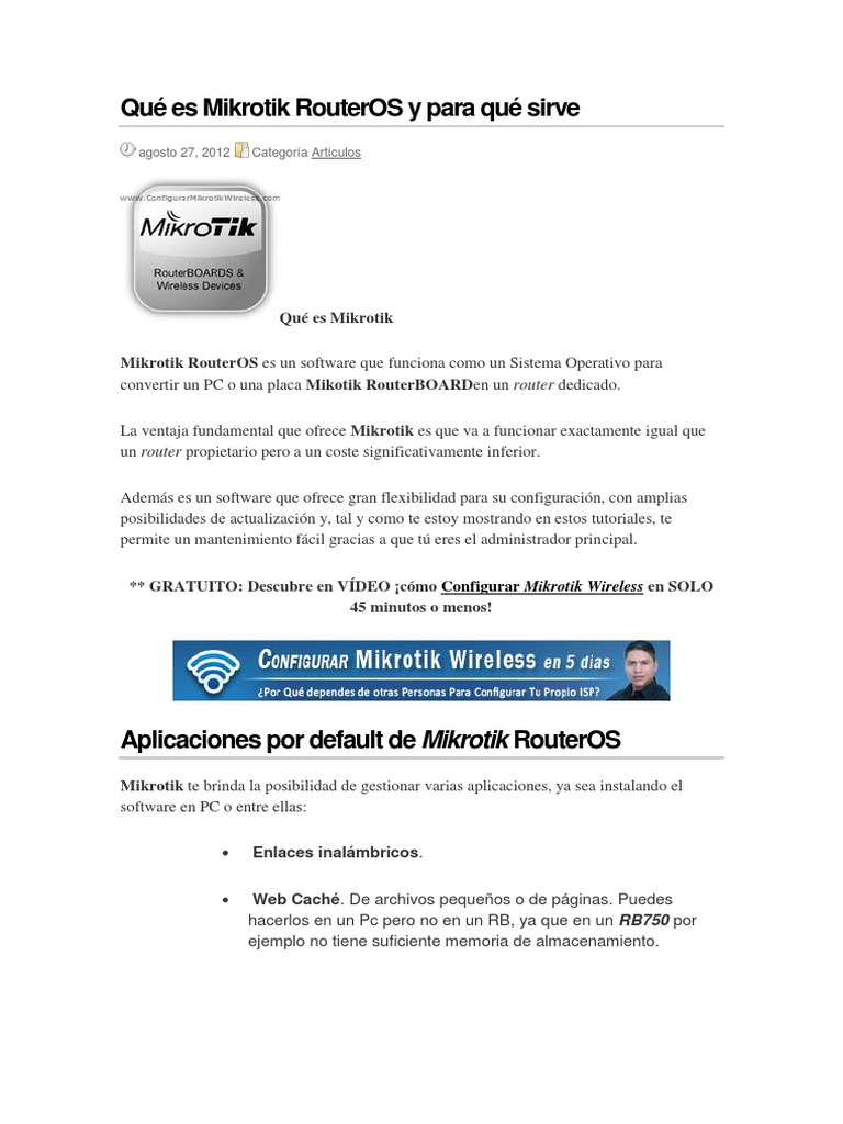 Qué Es Mikrotik RouterOS y para Qué Sirve | PDF | Enrutador ...