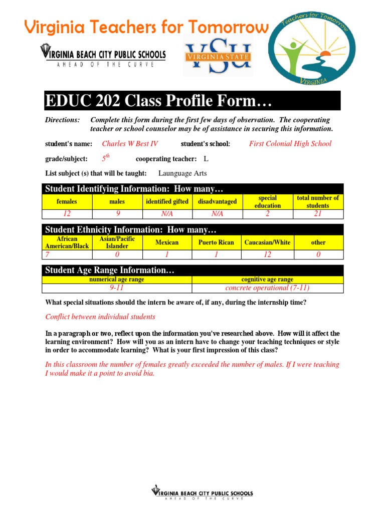 Vsu Educ 202 Class Profile Form 2 | PDF