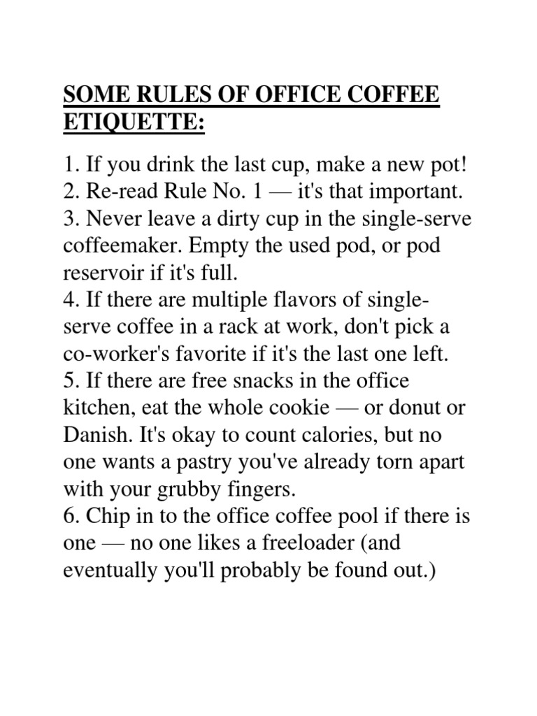 Some Rules of Office Coffee Etiquette | PDF