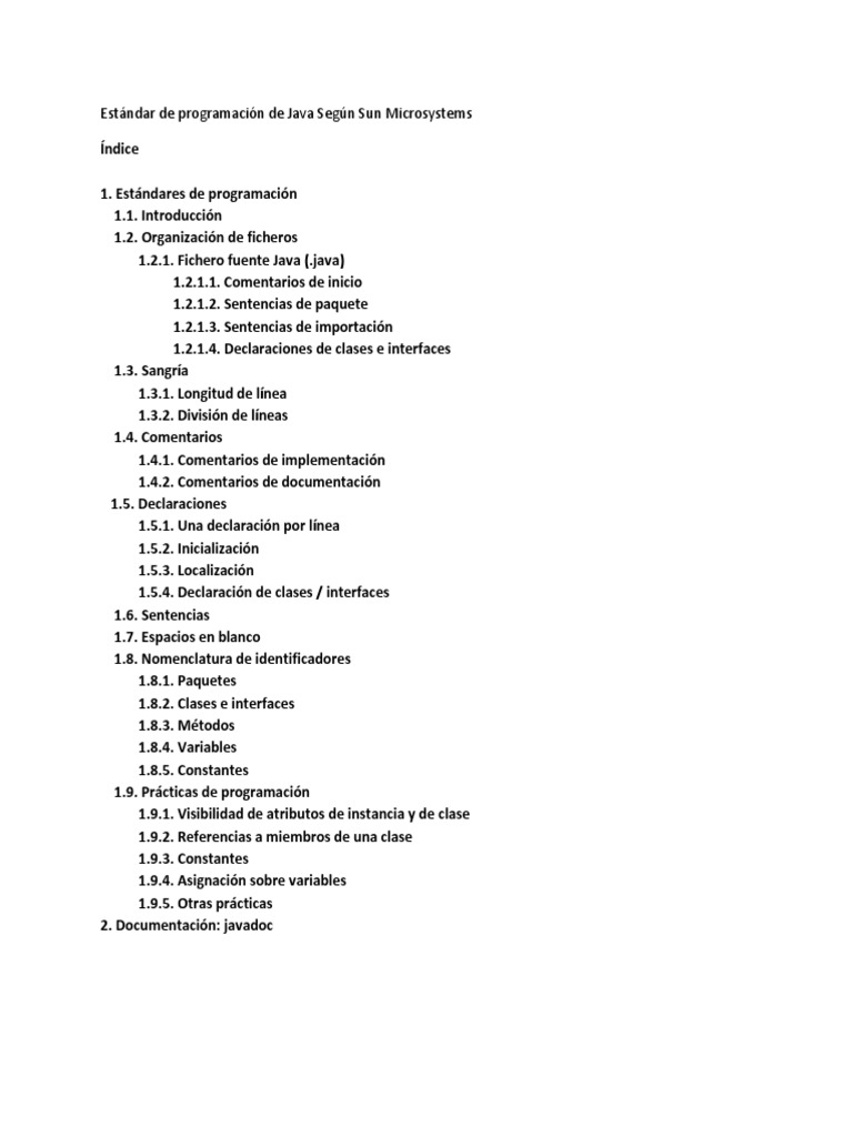 Estándar de Programación de Java Según Sun Microsystems | PDF | Java (lenguaje de programación ...