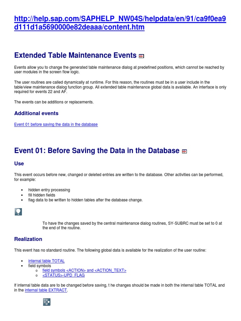 Extended Table Maintenance Events: D111d1a5690000e82deaaa/content - HTM ...