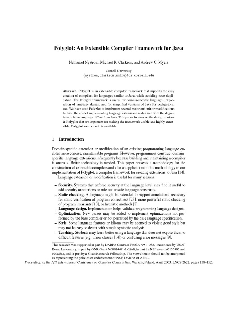 Polyglot An Extensible Compiler Framework For Java Pdf Class 1944